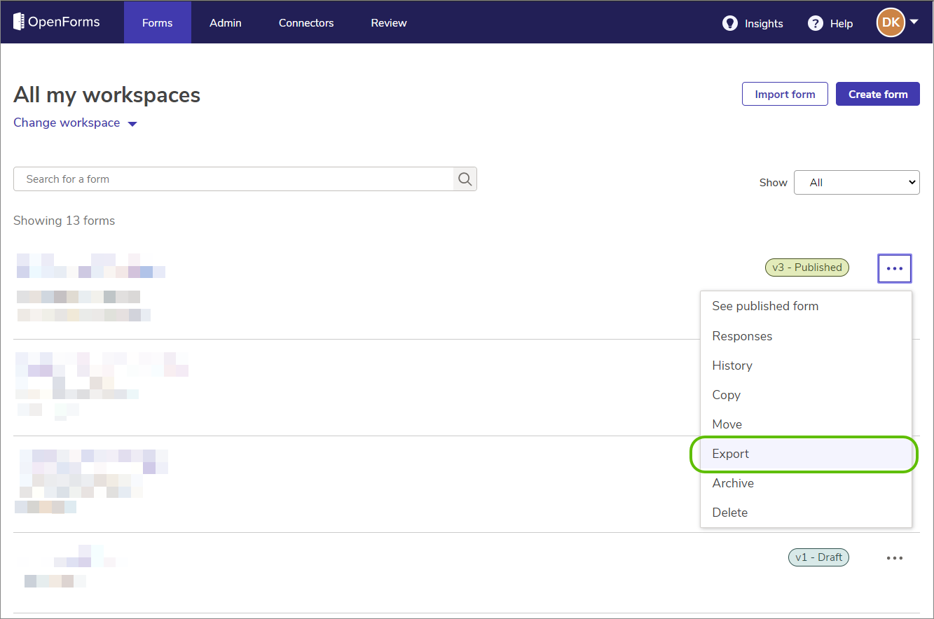 Import and export forms - OpenForms Help Center
